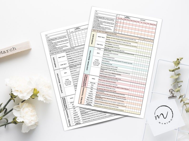DBT Skills Tracker, DBT Diary Card, Dialectical Behavior Therapy ...