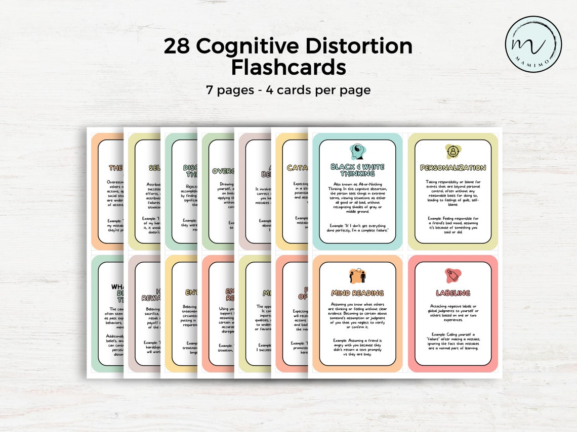 Cognitive Distortion Flash Cards, DBT Coping Skills Cards, Thinking ...