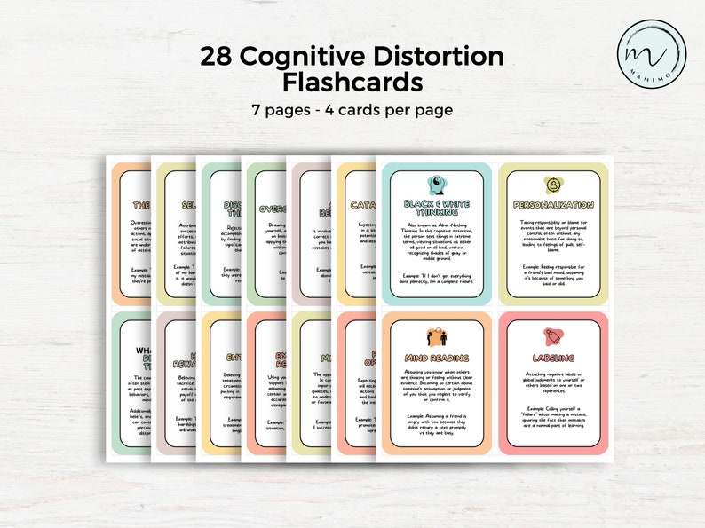 Cognitive Distortion Flash Cards, DBT Coping Skills Cards, Thinking ...