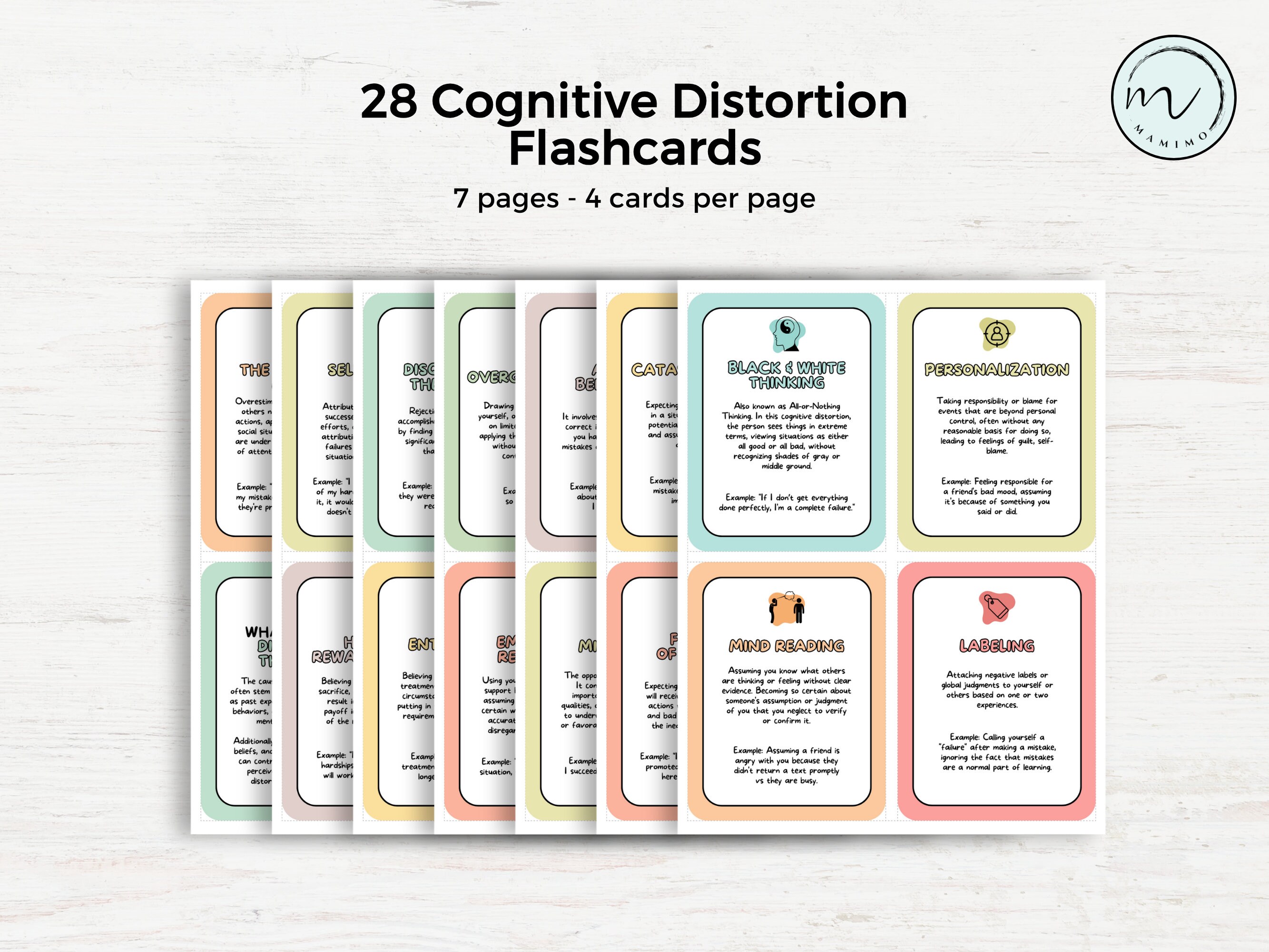 Cognitive Distortion Flash Cards, DBT Coping Skills Cards, Thinking ...
