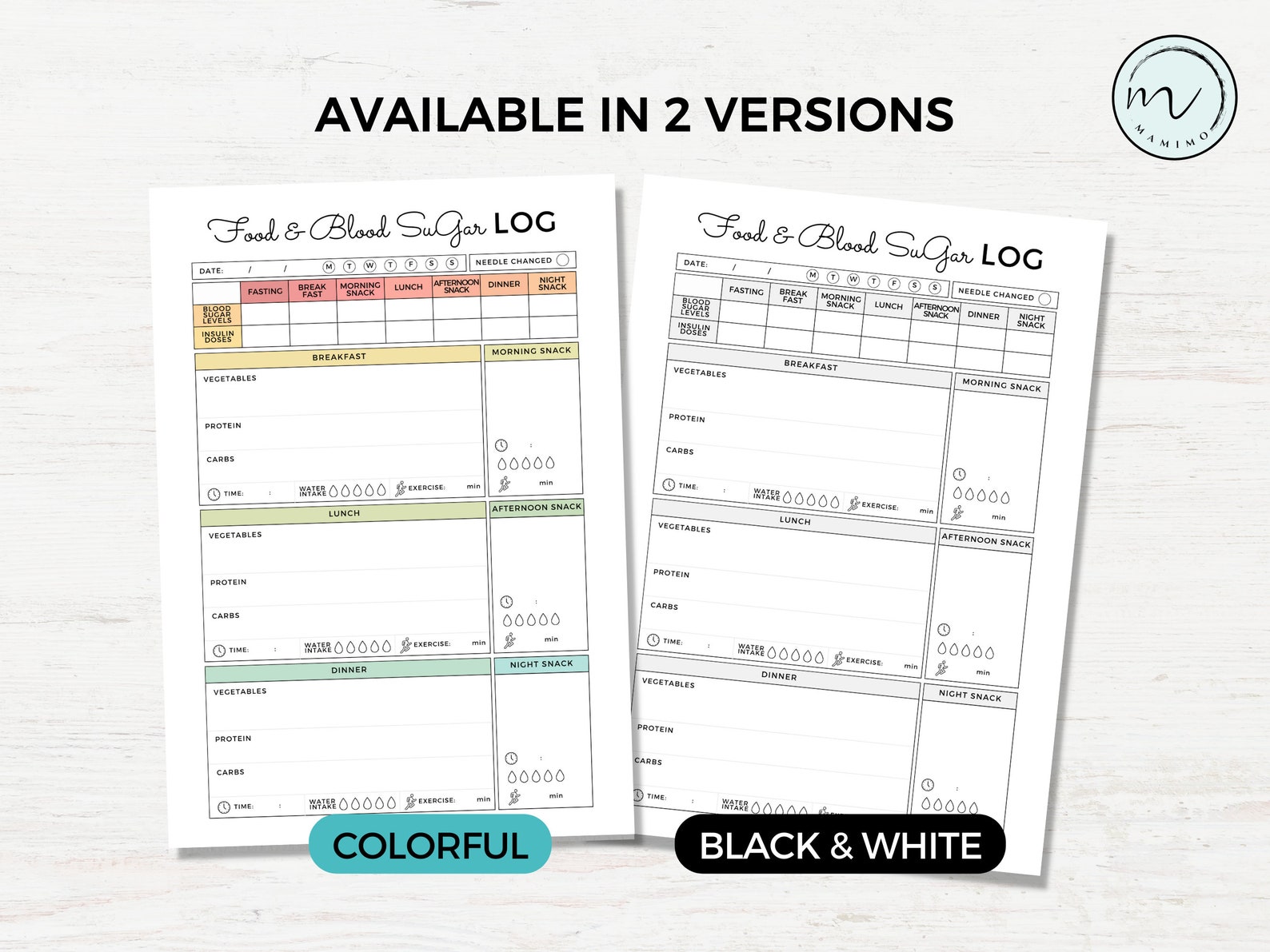 Food & Blood Sugar Log Printable, Daily Meal Water Exercise Insulin ...