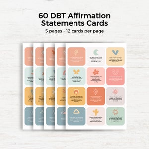 DBT Affirmation Cards, Coping Skills Cards, Anxiety Statement ...