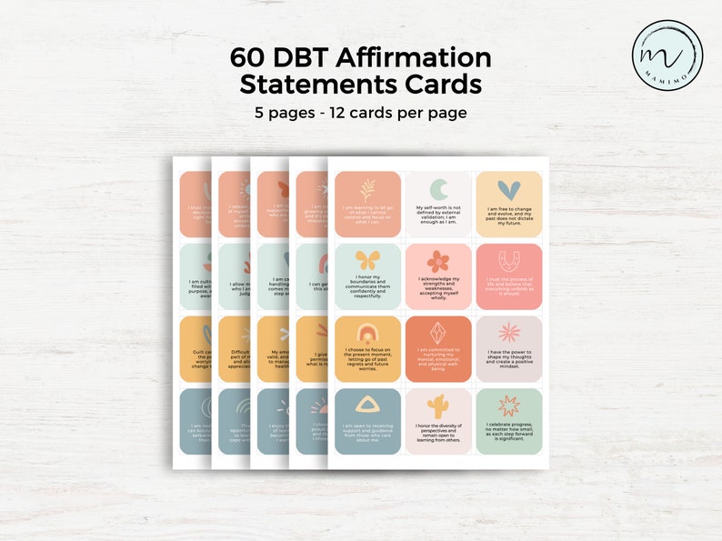 DBT Affirmation Cards, Coping Skills Cards, Anxiety Statement ...