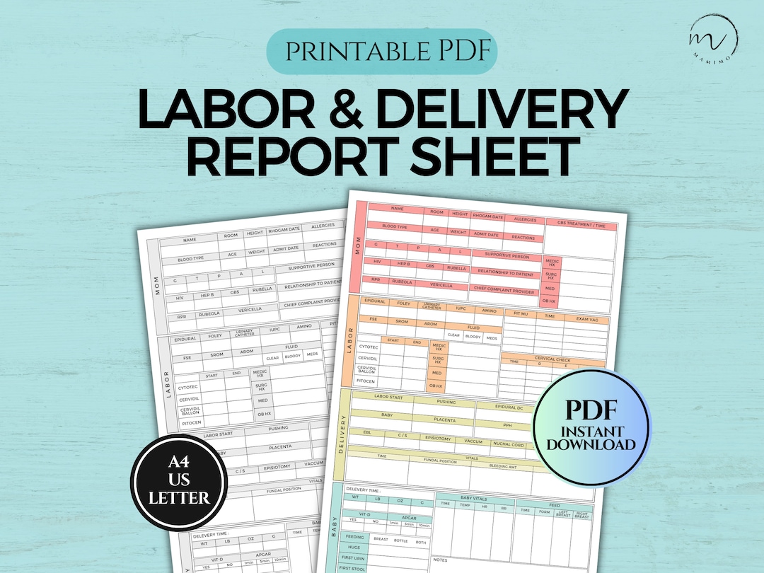 Labor and Delivery Nurse Report Template, L&D Report Sheet, Postpartum ...