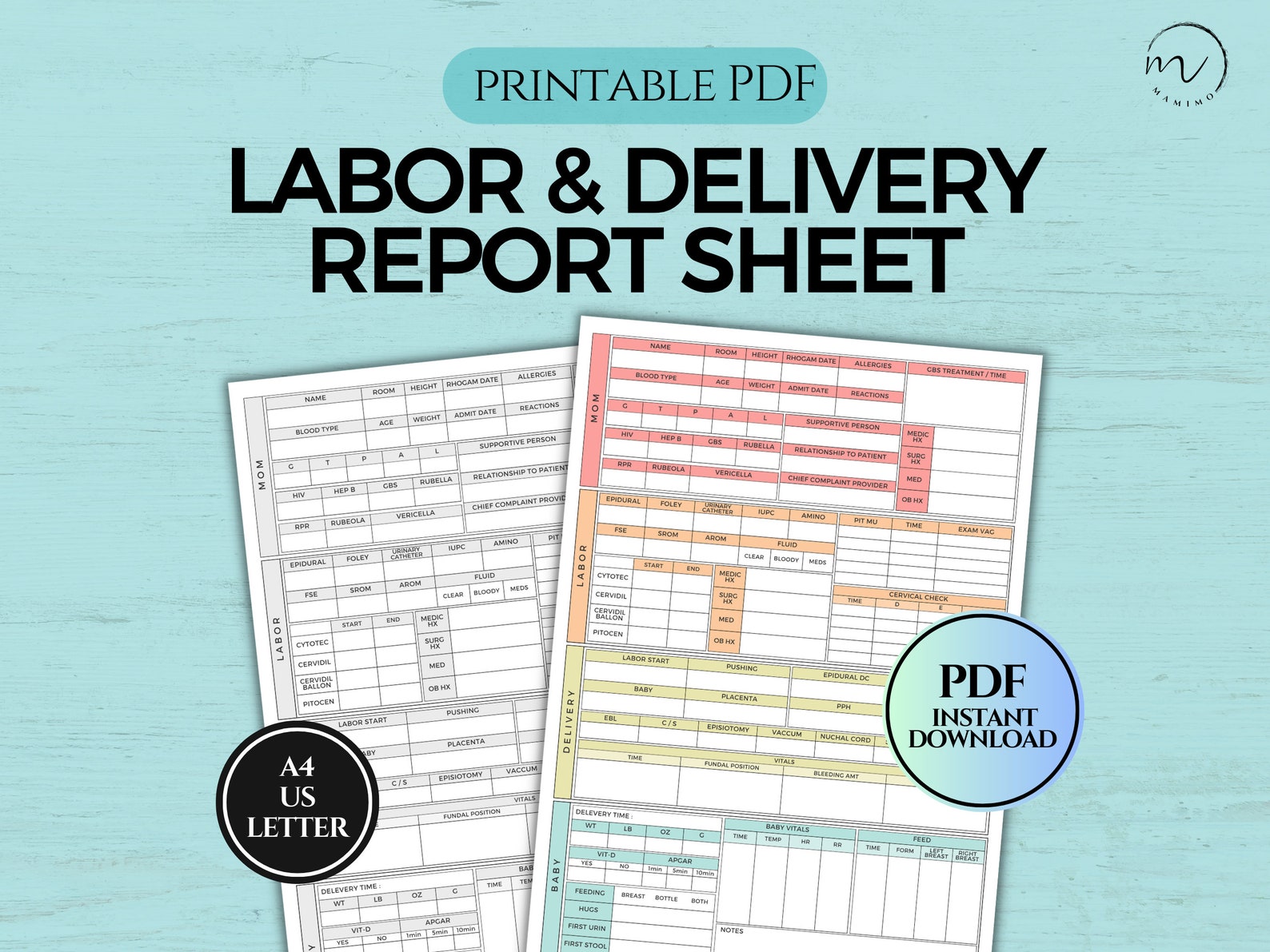Labor and Delivery Nurse Report Template, L&D Report Sheet, Postpartum ...