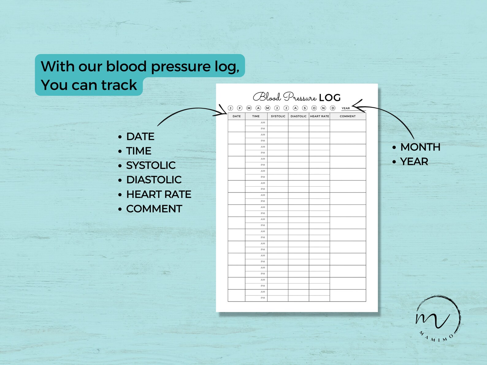 Blood Pressure Log BP Tracker Blood Pressure Chart Hypertension ...