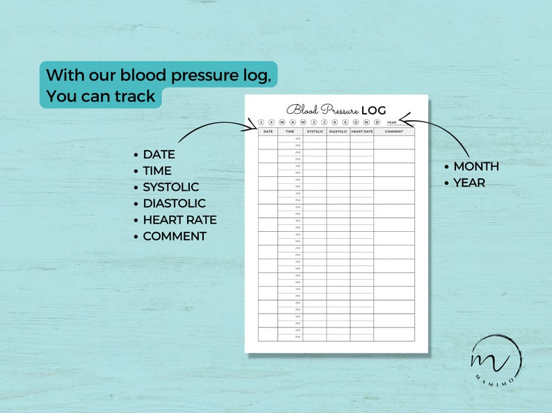 Blood Pressure Log BP Tracker Blood Pressure Chart Hypertension ...