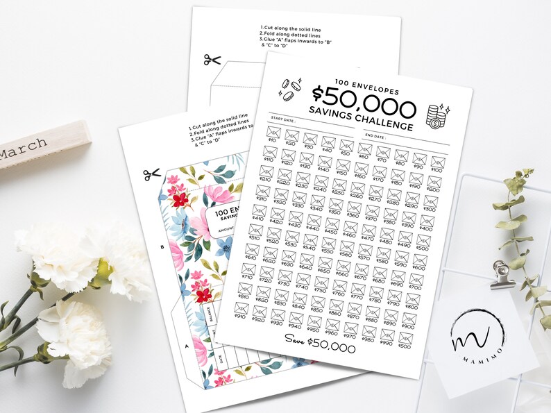50000 Savings Challenge, 100 Envelope Savings Challenge, 50K Savings ...