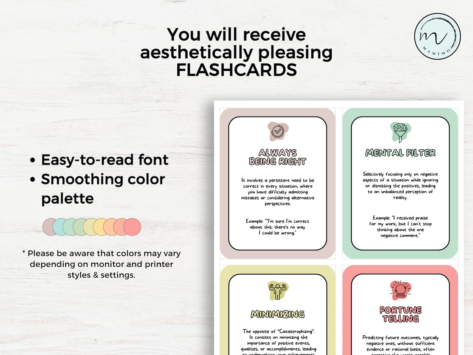 Cognitive Distortion Flash Cards, DBT Coping Skills Cards, Thinking ...
