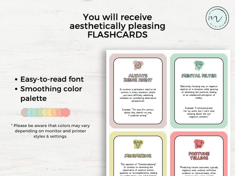 Cognitive Distortion Flash Cards, DBT Coping Skills Cards, Thinking ...