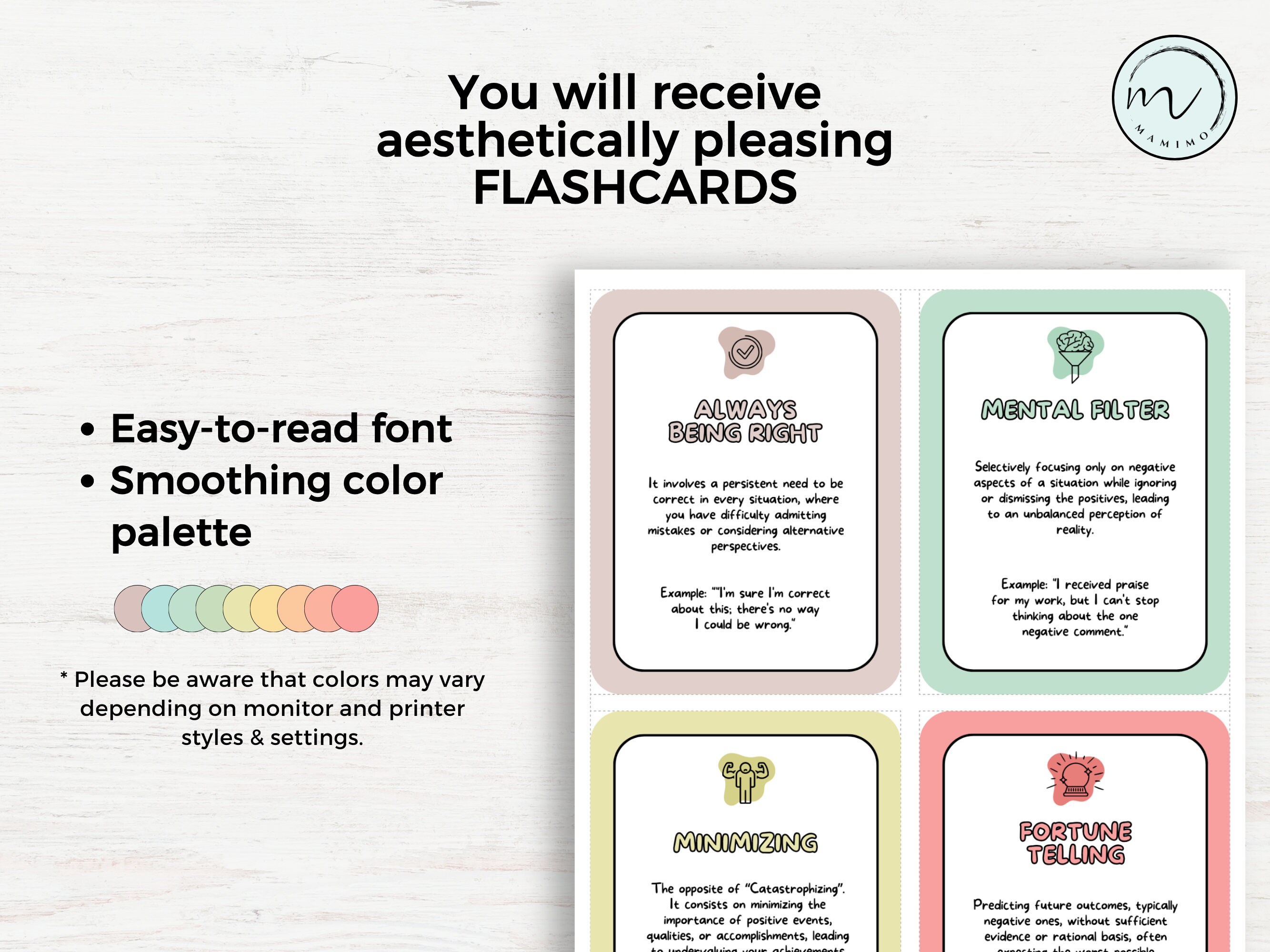 Cognitive Distortion Flash Cards, DBT Coping Skills Cards, Thinking ...