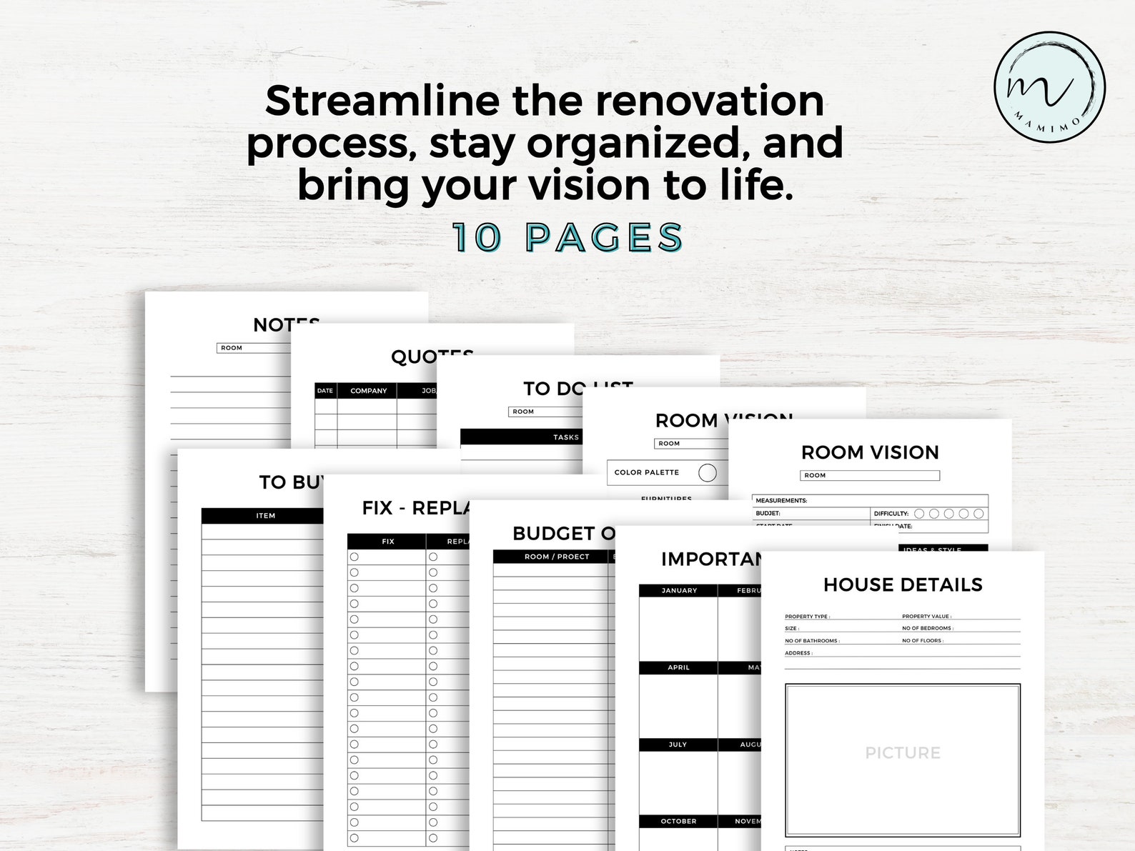 Home Renovation Planner Printable, Home Improvement, DIY Project ...
