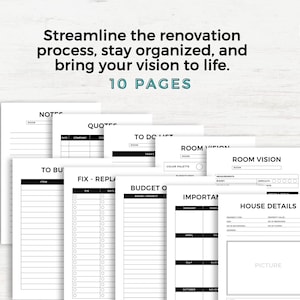 Home Renovation Planner Printable, Home Improvement, DIY Project ...