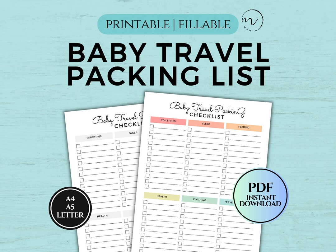 Baby Travel Packing List, Baby Travel Checklist Template, Vacation ...