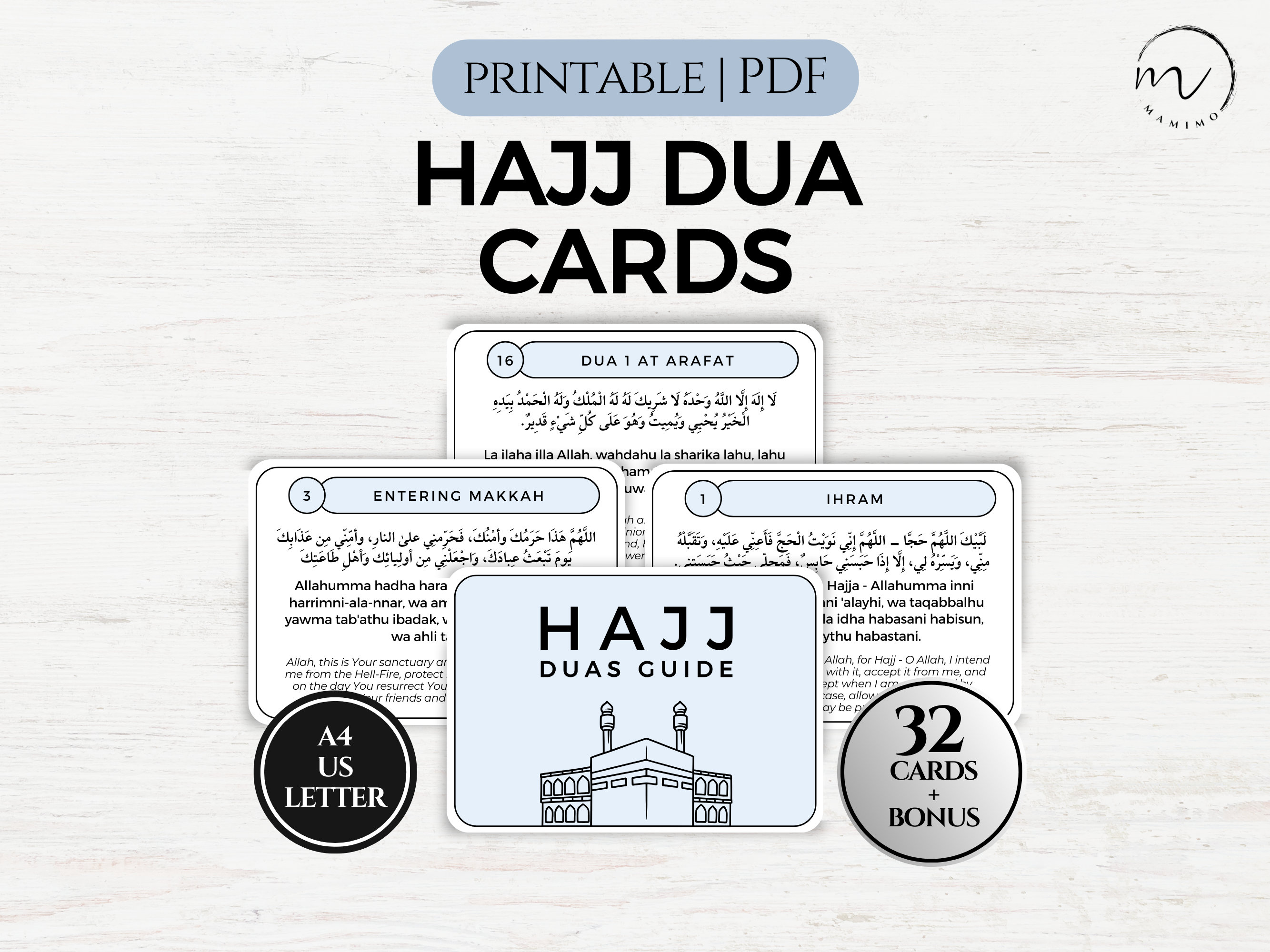 Hajj Dua Cards, Hajj Duas Printable Cards, Hajj Flashcards, Prayer ...