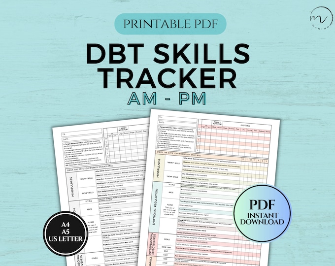 DBT Bundle, DBT Diary Card, Cheat Sheet, Positive Affirmations, Bpd ...