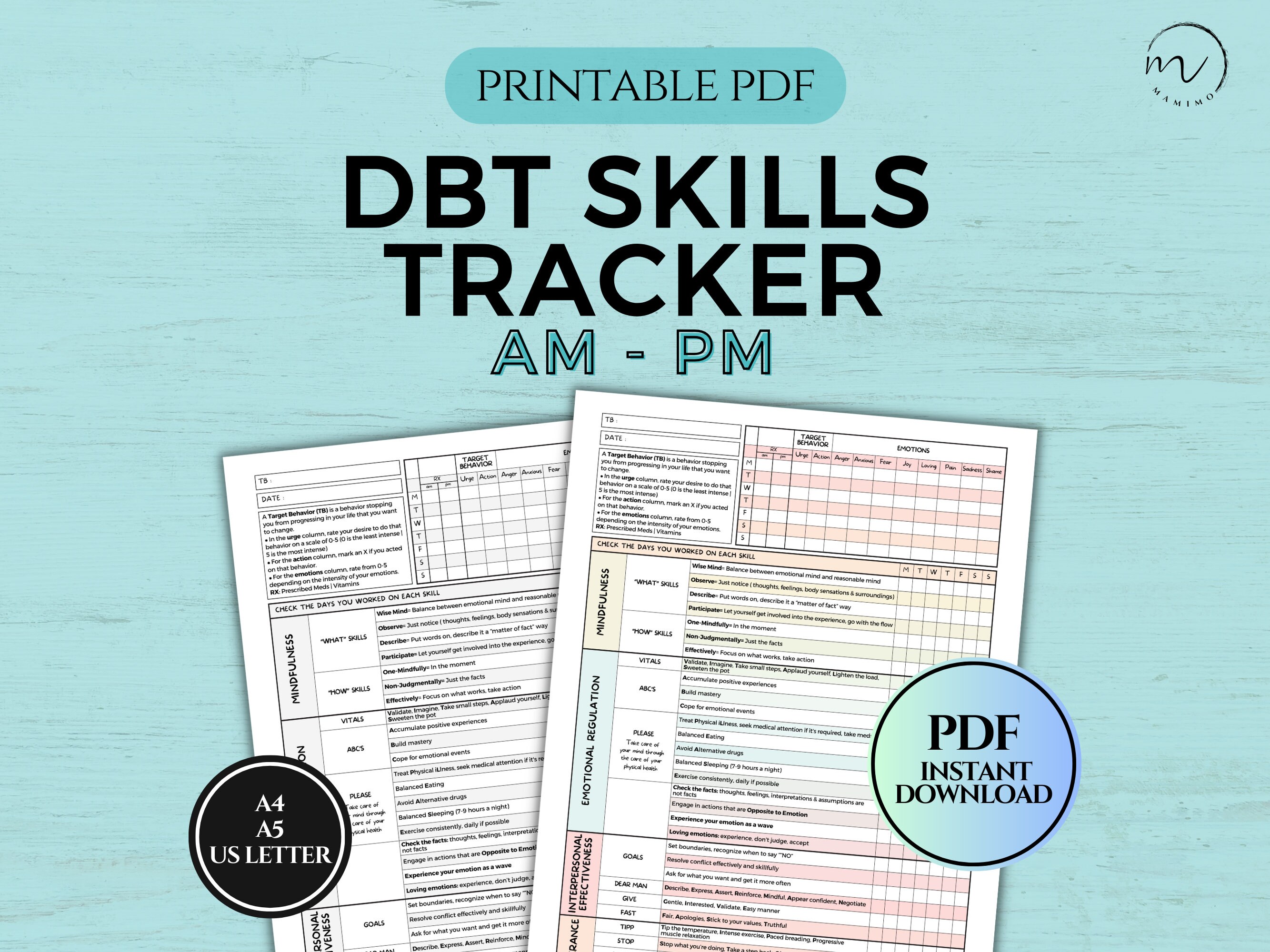 DBT Skills Tracker, DBT Diary Card, Dialectical Behavior Therapy ...