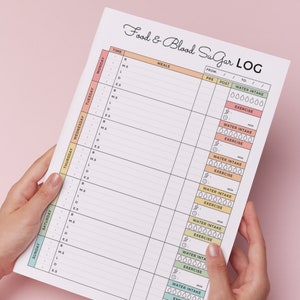 Food & Blood Sugar Log Printable, Weekly Daily Meal Water Intake ...