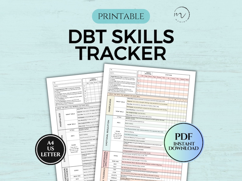 DBT Skills Tracker, DBT Diary Card, Dialectical Behavior Therapy ...