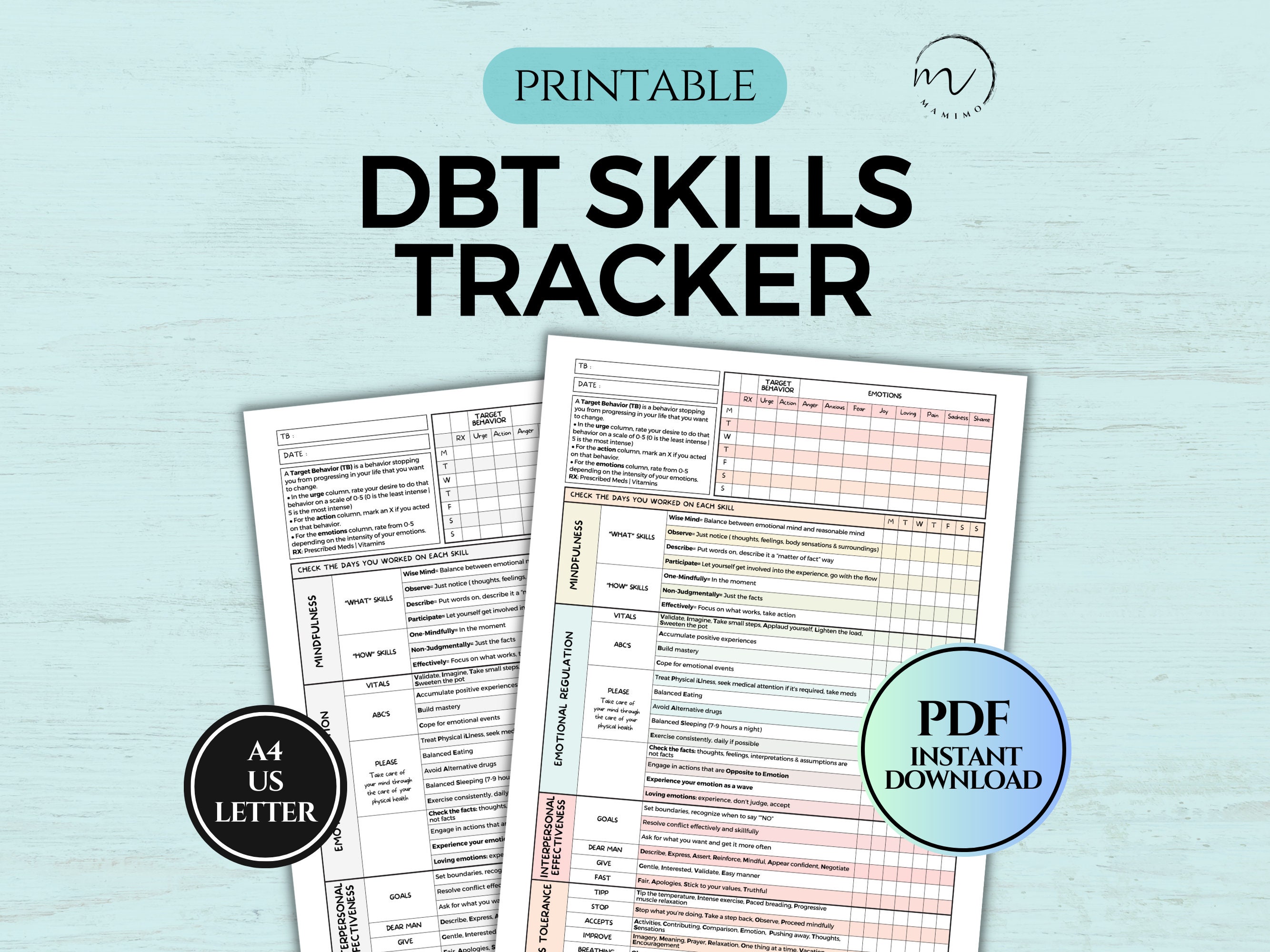DBT Skills Tracker, DBT Diary Card, Dialectical Behavior Therapy ...