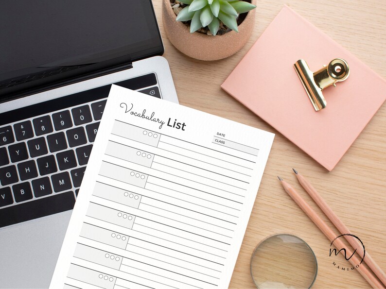 Vocabulary List Printable, Language Study Notebook Template, Language ...
