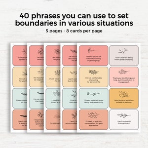 Boundary Setting Flashcards, 40 Boundaries Cards, Boundaries Phrases ...