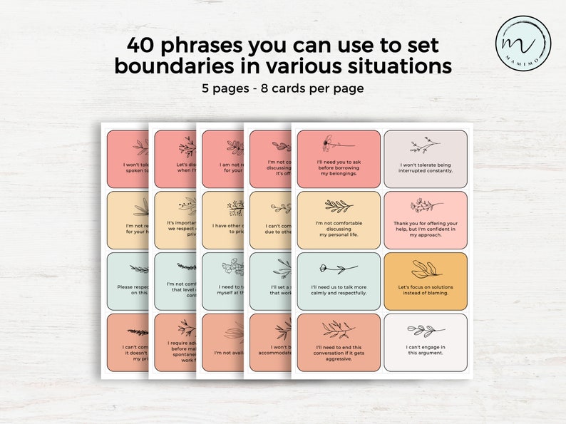 Boundary Setting Flashcards, 40 Boundaries Cards, Boundaries Phrases, Boundaries Journal ...