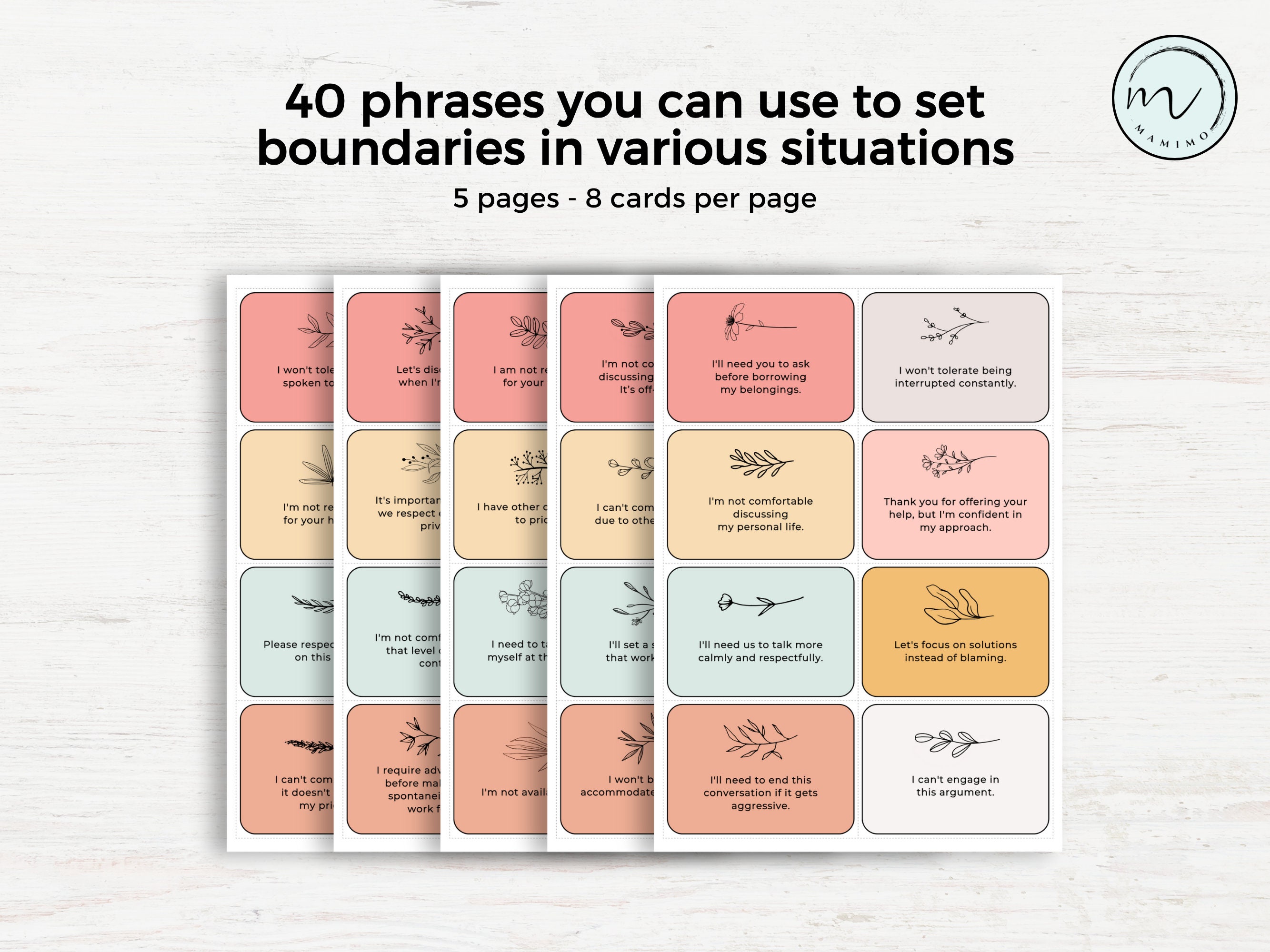 Boundary Setting Flashcards, 40 Boundaries Cards, Boundaries Phrases, Boundaries Journal ...