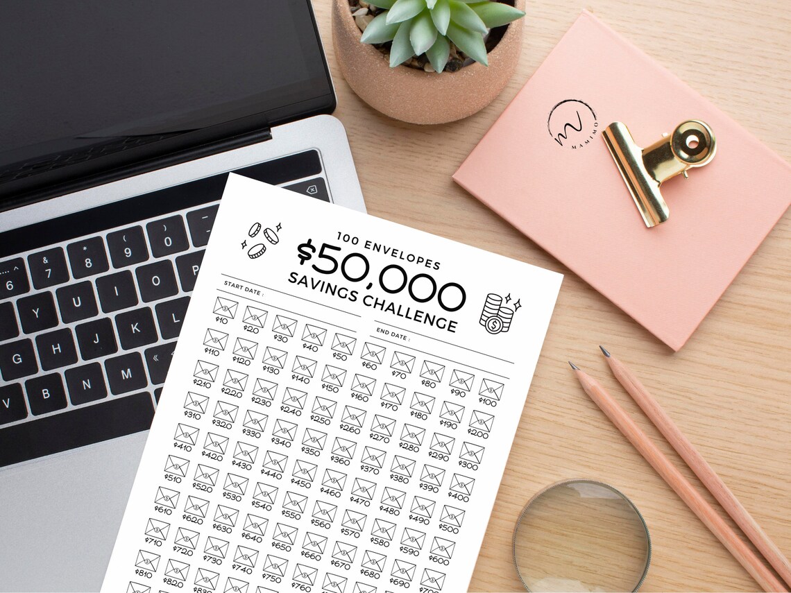 50000 Savings Challenge, 100 Envelope Savings Challenge, 50K Savings ...