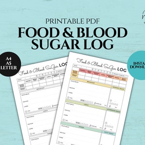 Food & Blood Sugar Log Printable Daily Meal Water Exercise Insulin Dose ...