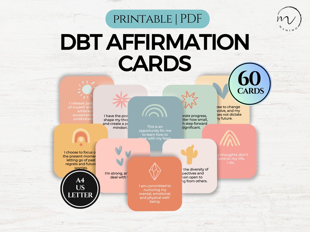 DBT Affirmation Cards, Coping Skills Cards, Anxiety Statement ...