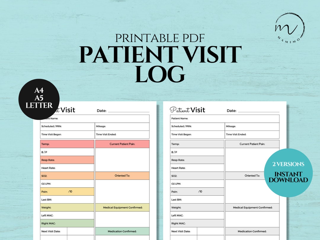 Printable Patient Visit Log for Hospice Home Health Nurse - Etsy
