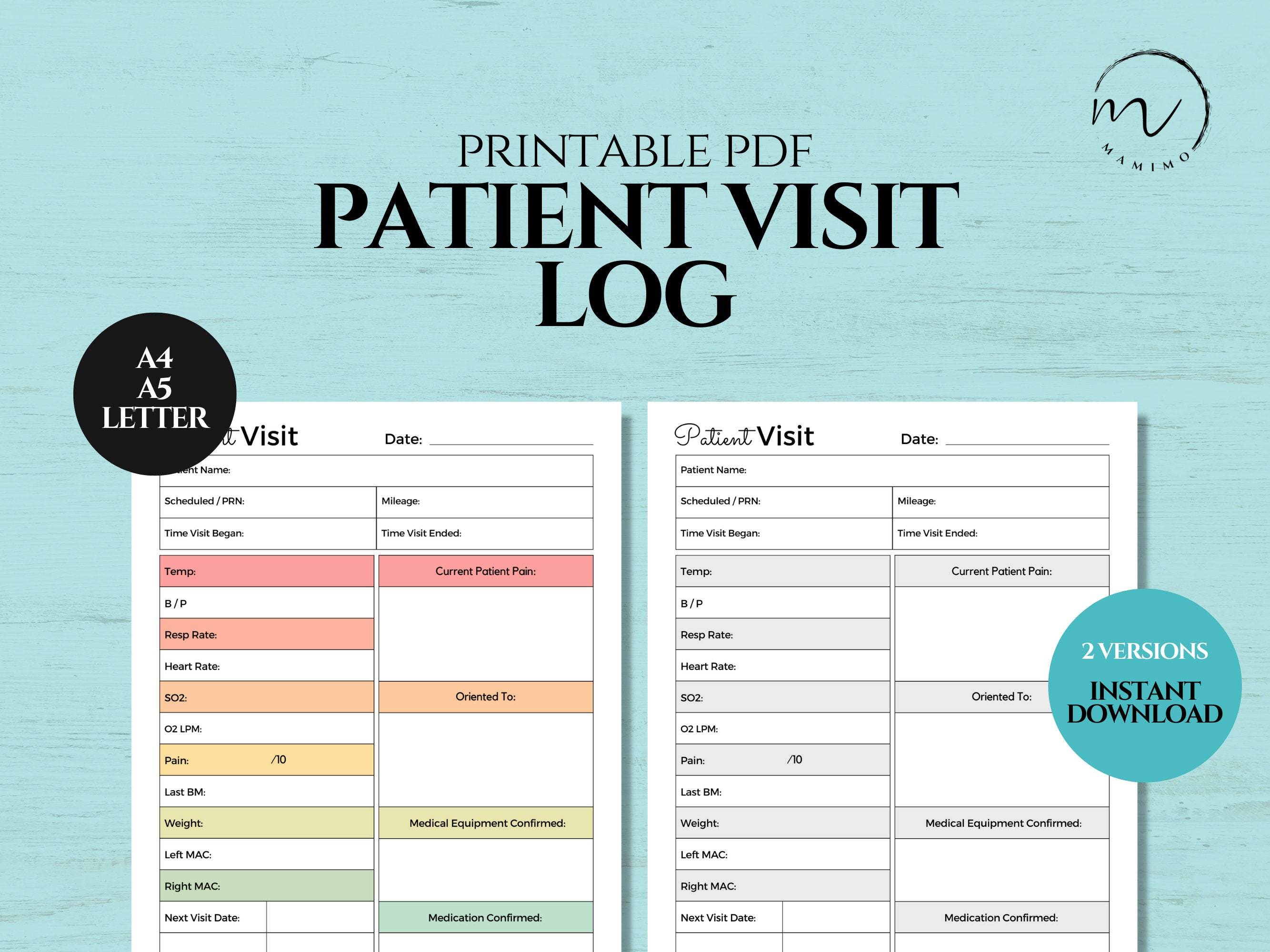 Printable Patient Visit Log for Hospice, Home Health Nurse Patient ...