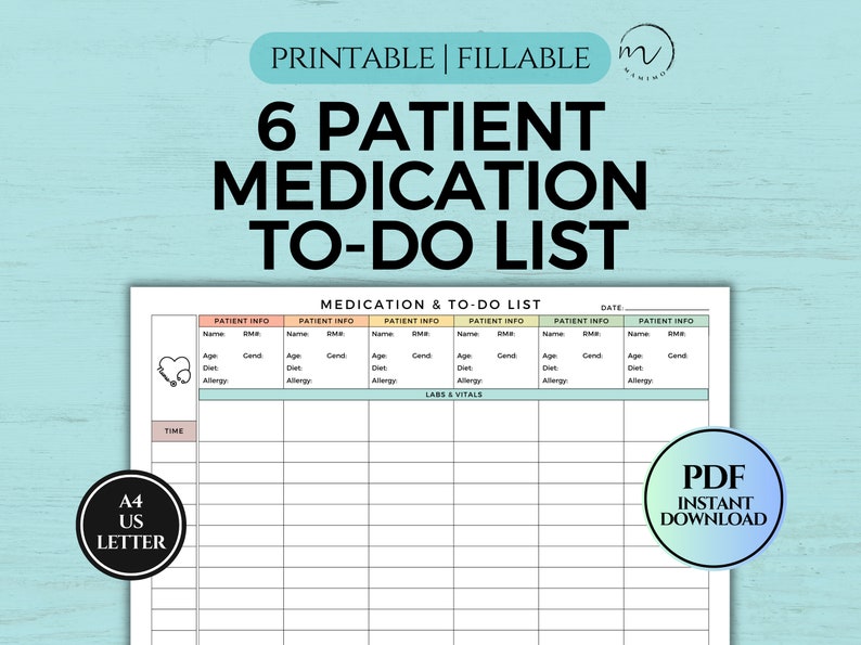 6 Patient RN Medication & To-do List, Nurse Shift Organizer Day/night ...