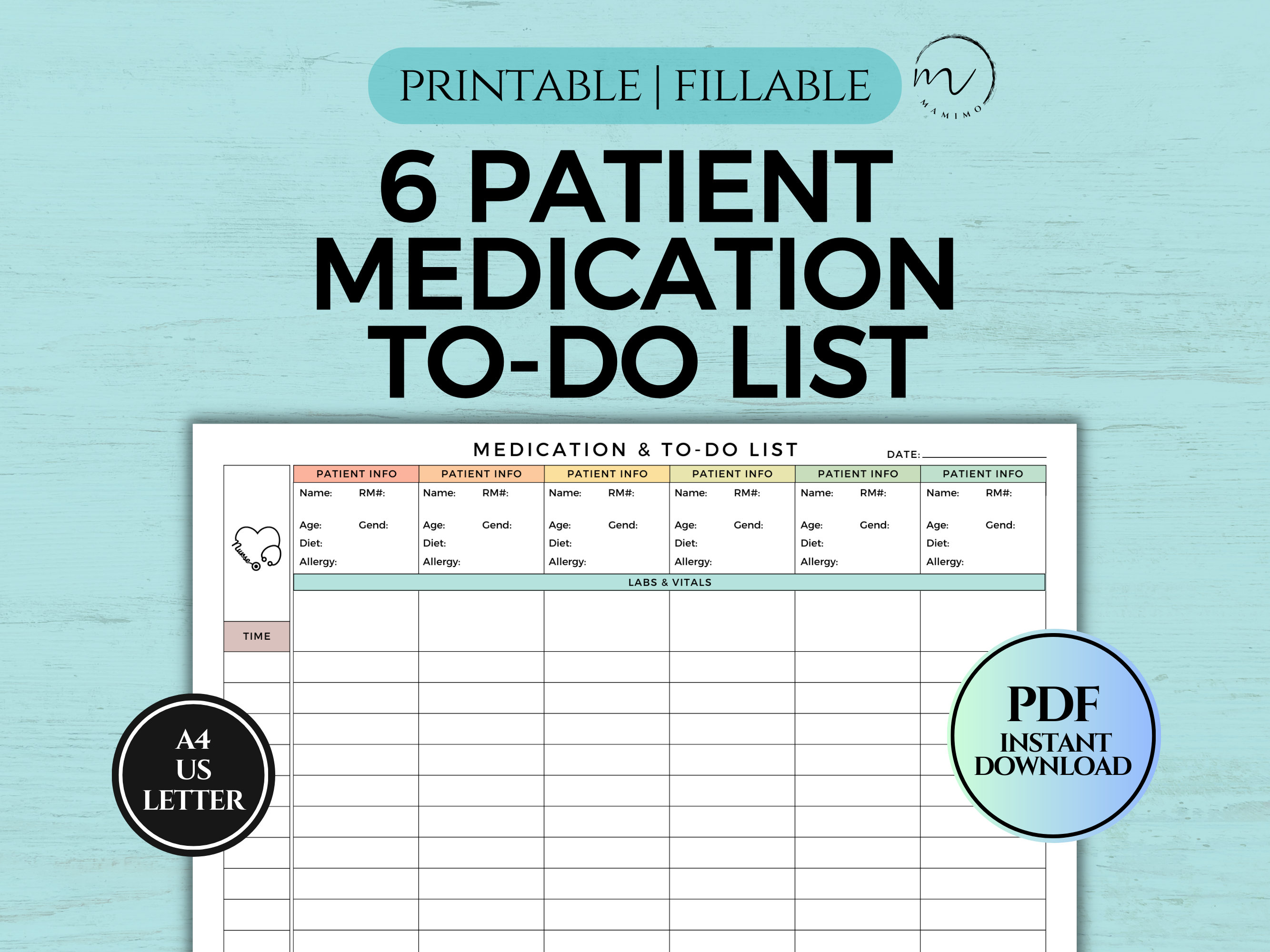 6 Patient RN Medication & To-do List, Nurse Shift Organizer Day/night ...
