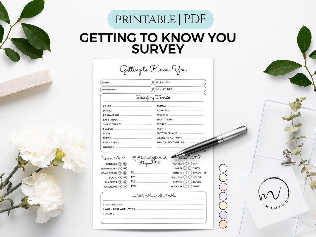 Getting to Know You Printable, Coworker Questions, All About Me Survey ...