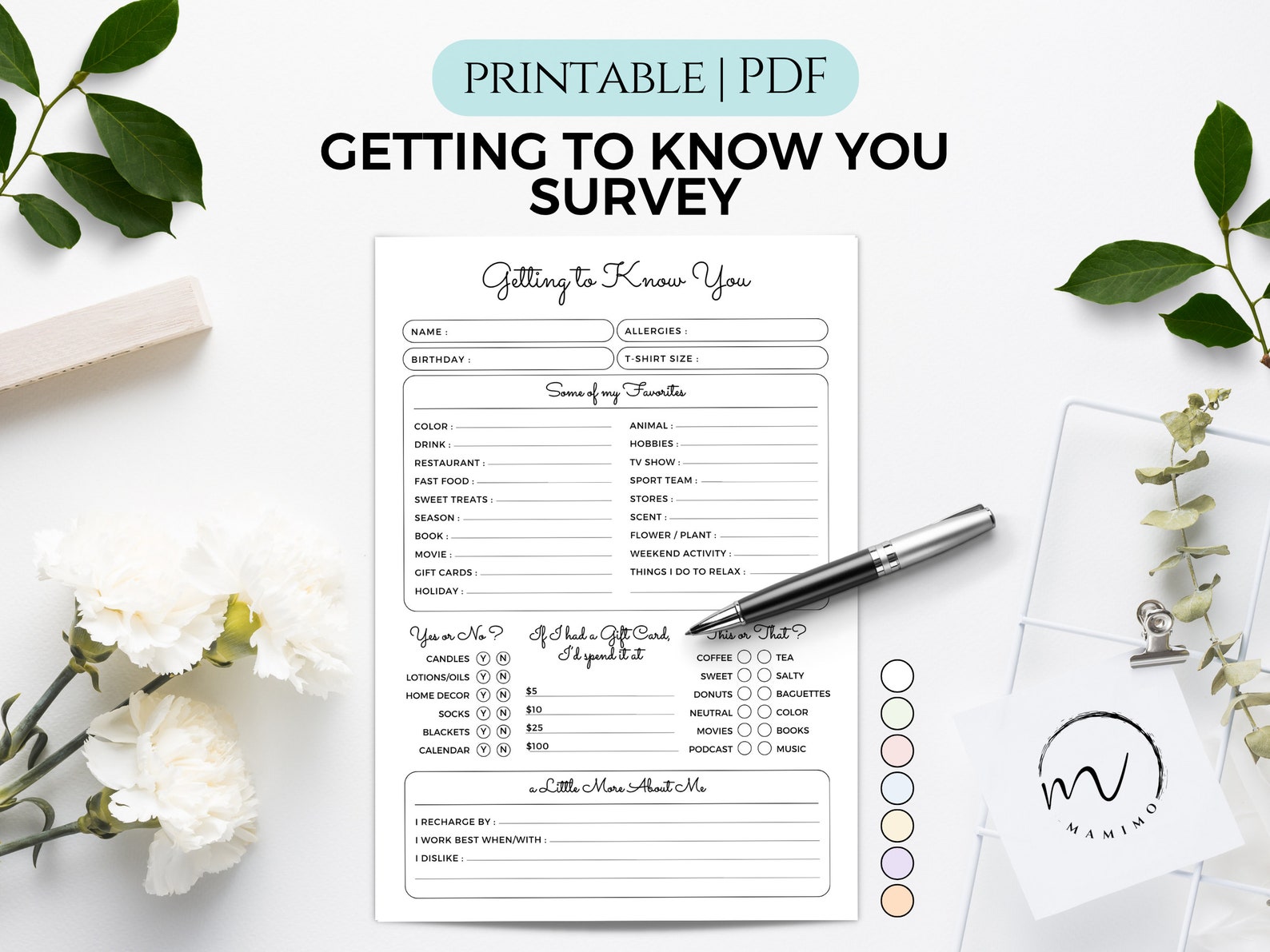 Getting to Know You Printable, Coworker Questions, All About Me Survey ...