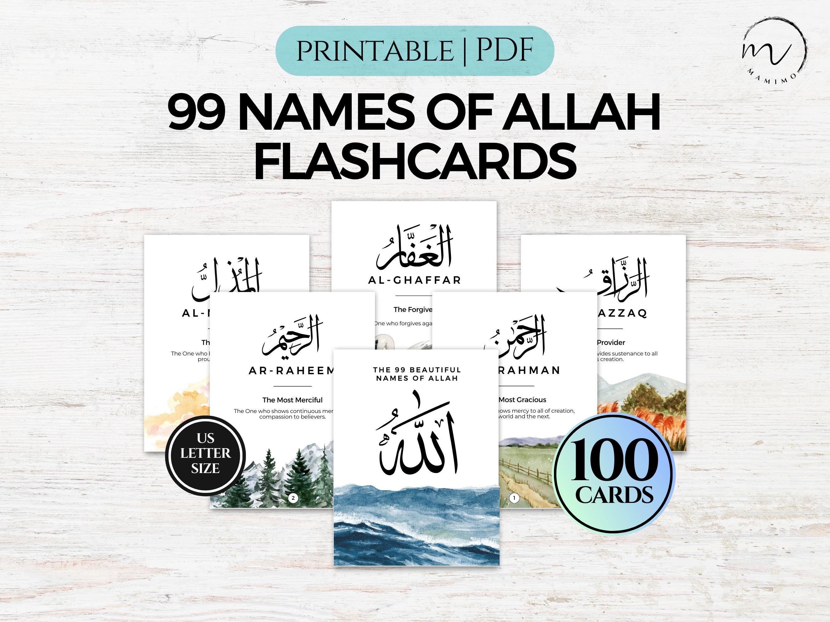 99 Names of Allah Flashcards With Meaning, Asmaul Husna Cards, Muslim ...