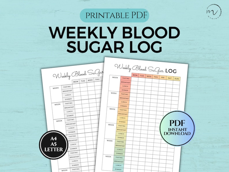 Weekly Blood Sugar Log Printable, Diabetes Tracker, Daily Glucose Log ...