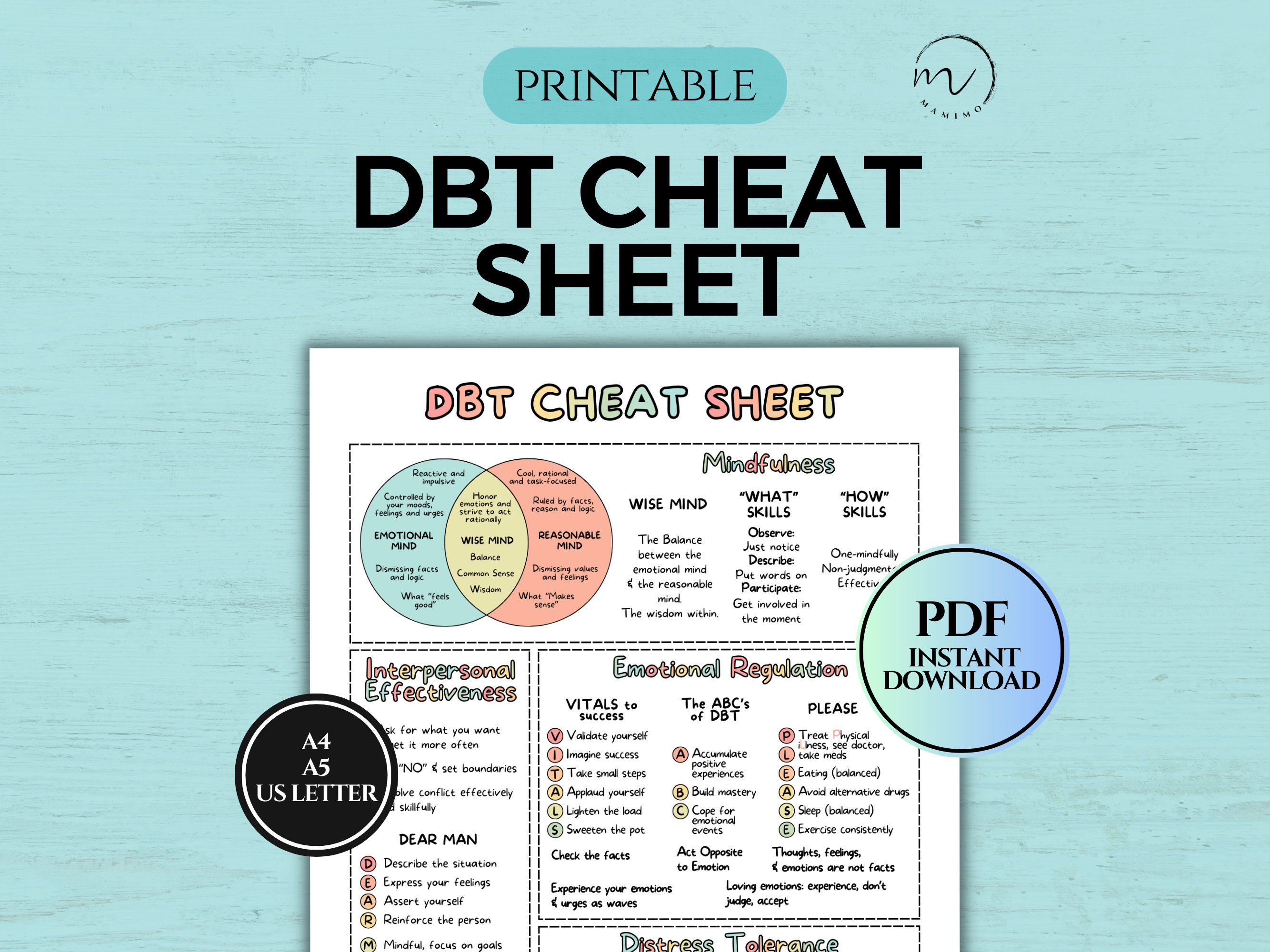 Dbt Cheat Sheet DBT Cheat Sheets Dialectical Behavior Therapy