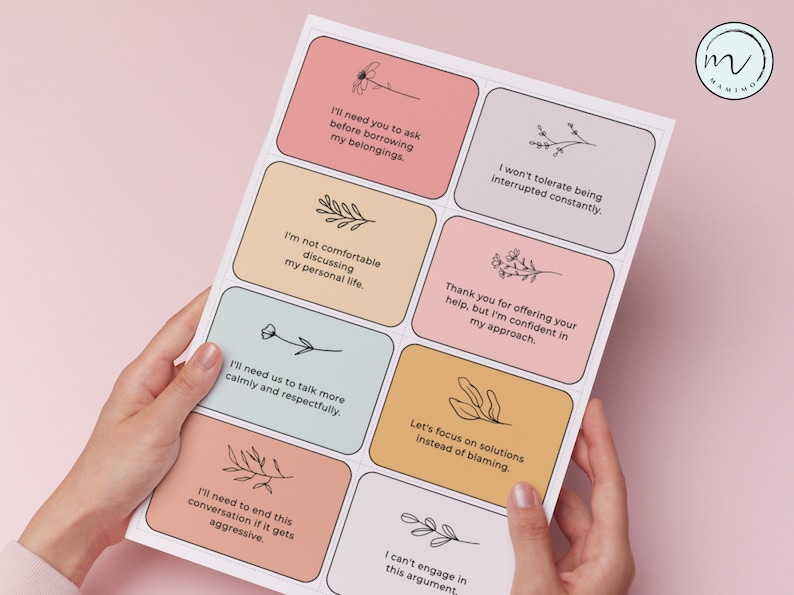 Boundary Setting Flashcards, 40 Boundaries Cards, Boundaries Phrases, Boundaries Journal ...