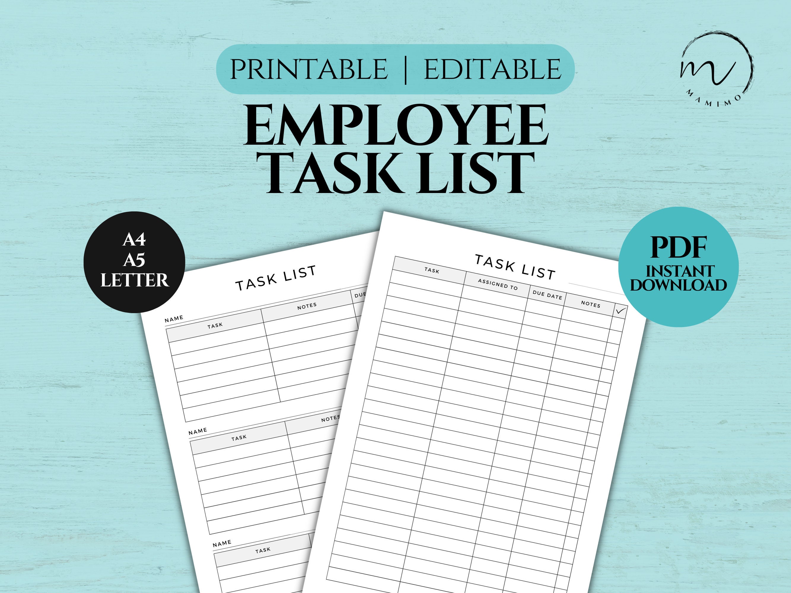 Employee Task List Assignment Sheet Employee Timekeeping Sheet Task ...
