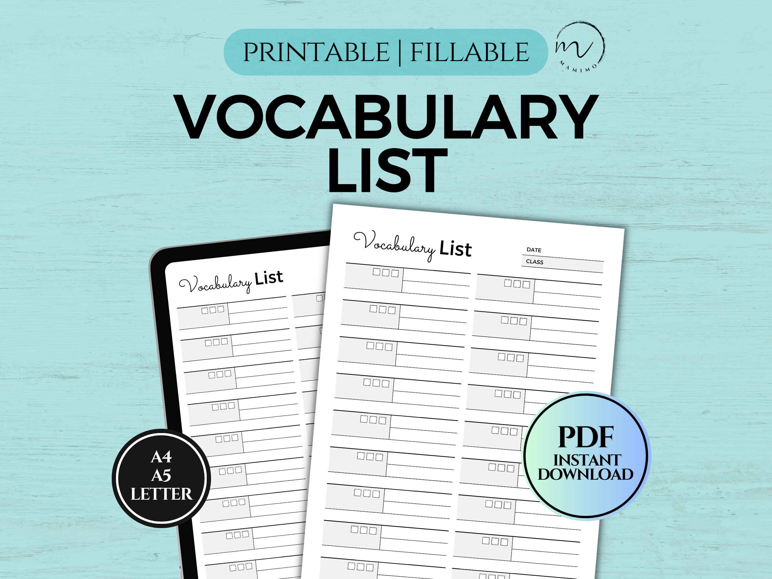 Vocabulary List Printable, Language Study Notebook Template, Language ...