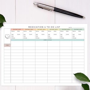 6 Patient RN Medication & To-do List, Nurse Shift Organizer Day/night ...