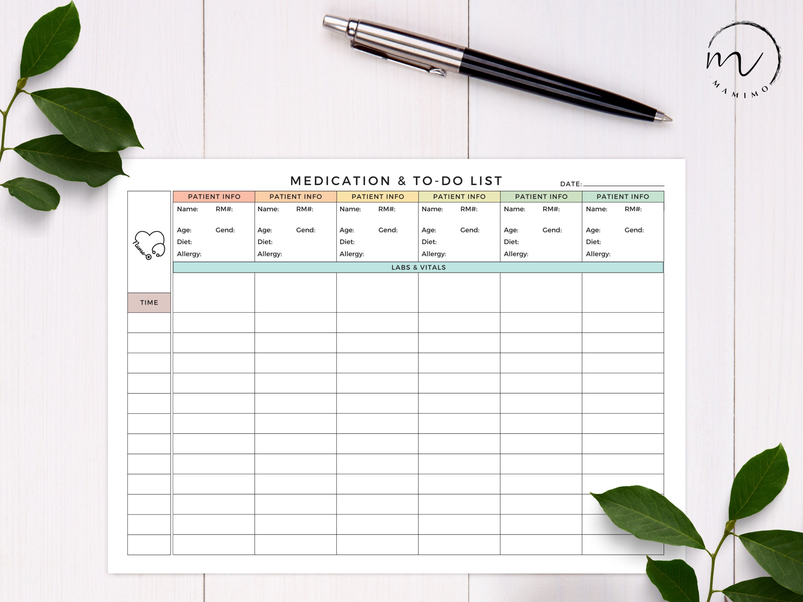 6 Patient RN Medication & To-do List, Nurse Shift Organizer Day/night ...