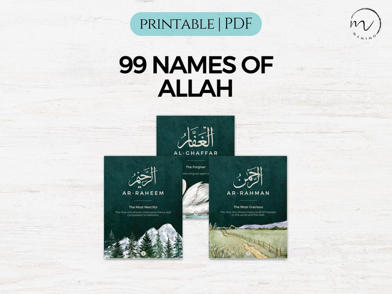 99 Names of Allah Flashcards With Meaning, Asmaul Husna Cards, Muslim ...