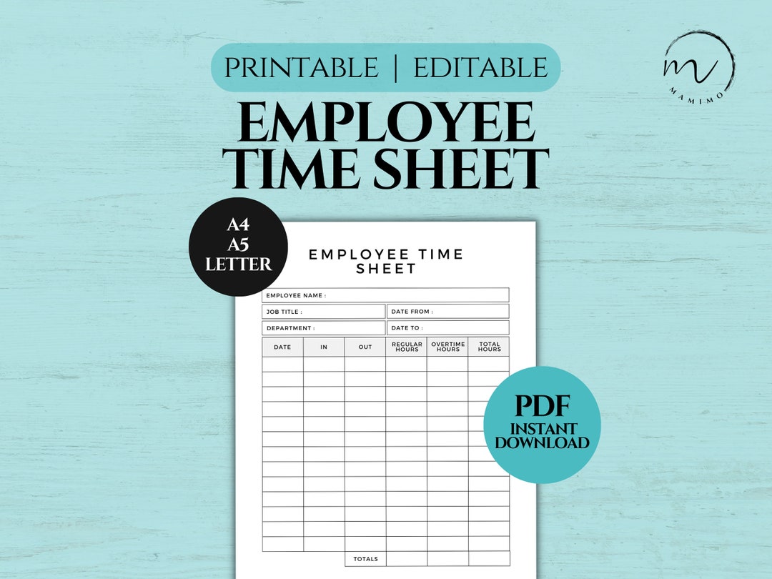 Employee Time Sheet Employee Scheduling Timesheet - Etsy