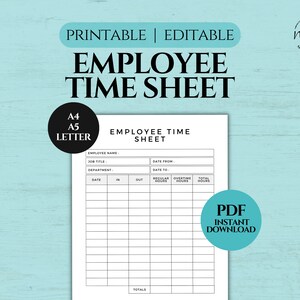 Employee Time Sheet Employee Scheduling Timesheet - Etsy