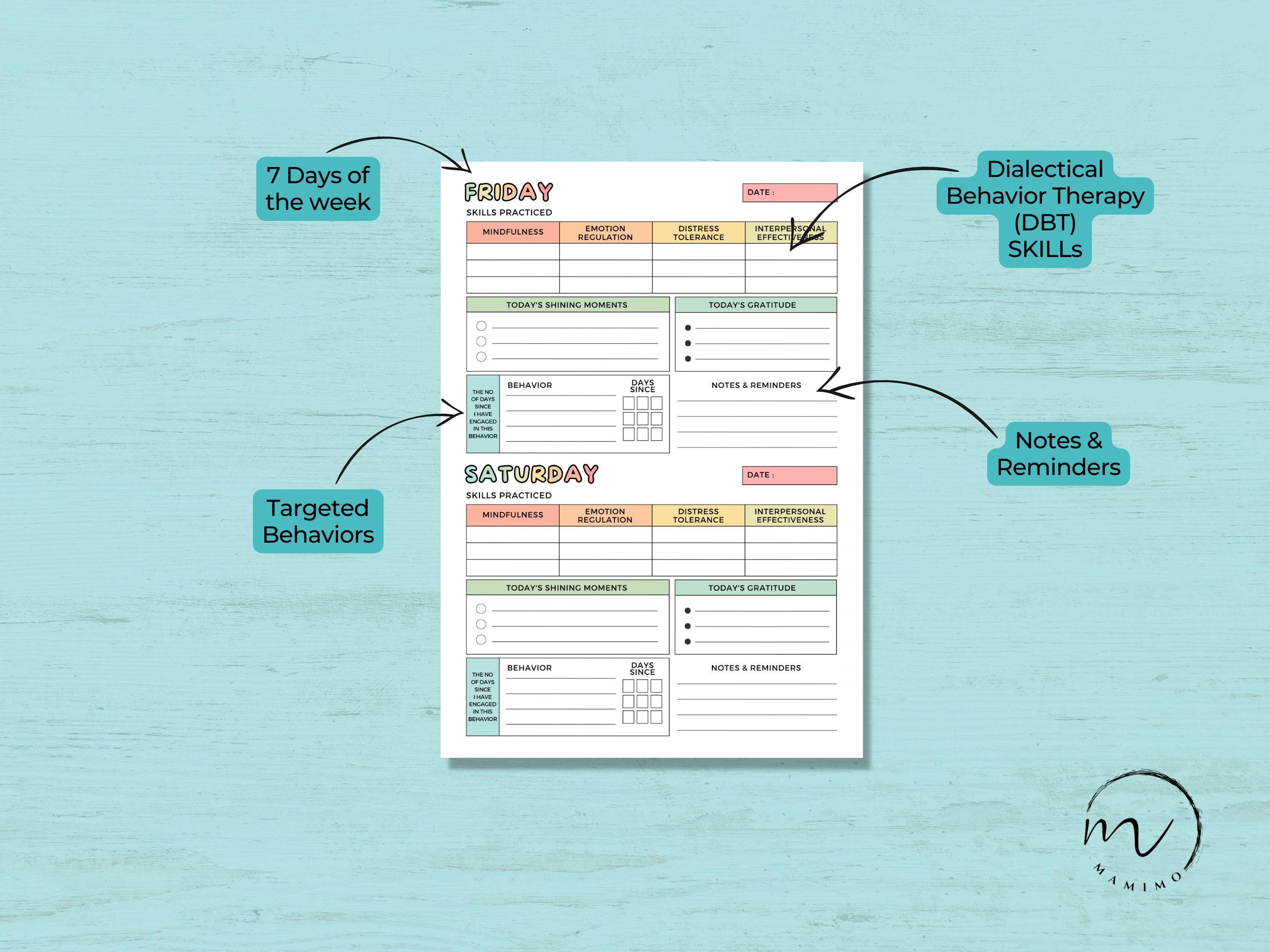 DBT Skills Journal, Mental Health, Daily Self Care Worksheet, Therapy ...