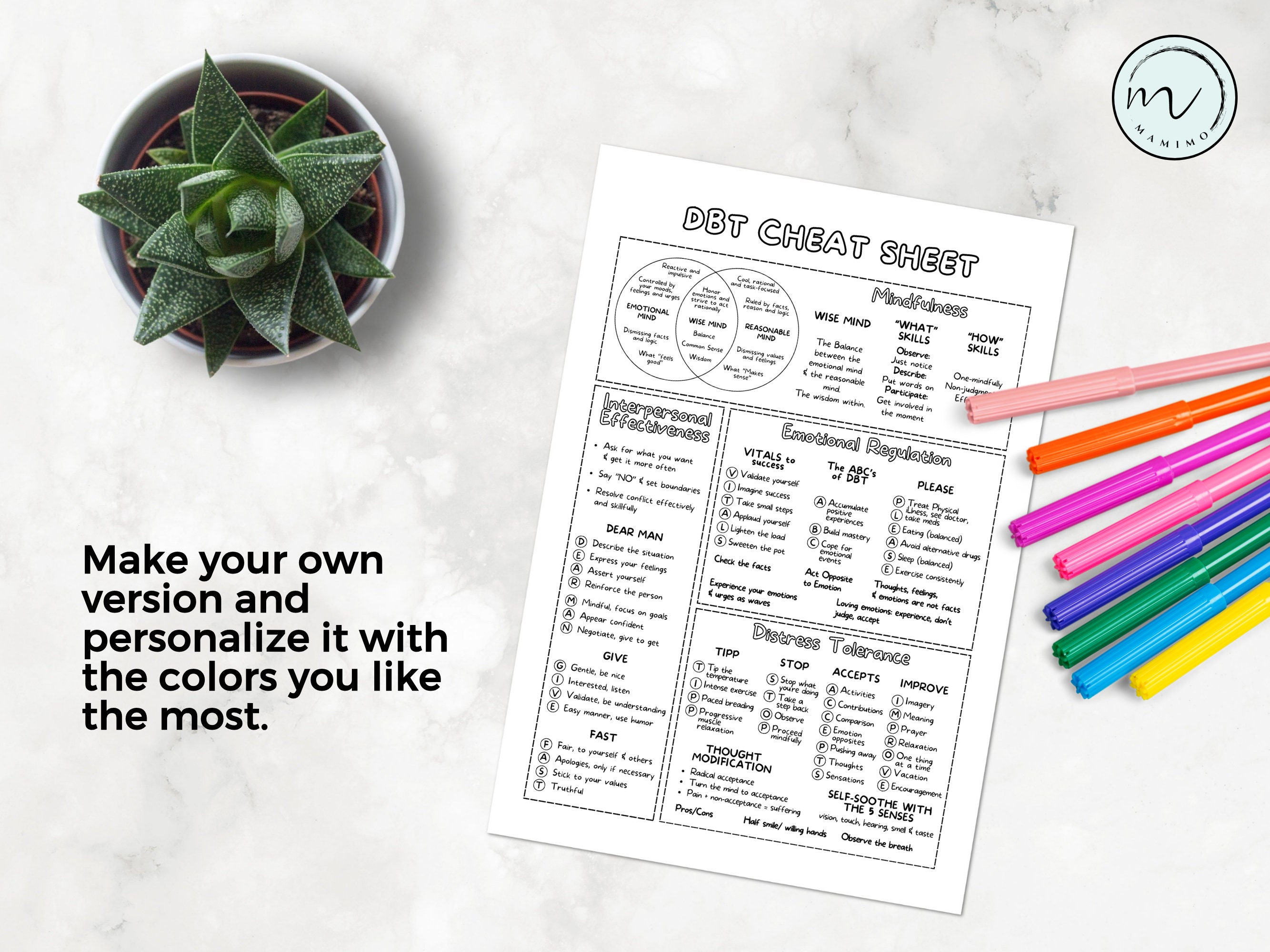 DBT Cheat Sheet, DBT Skills, Therapy Worksheet, Therapy Office Decor ...